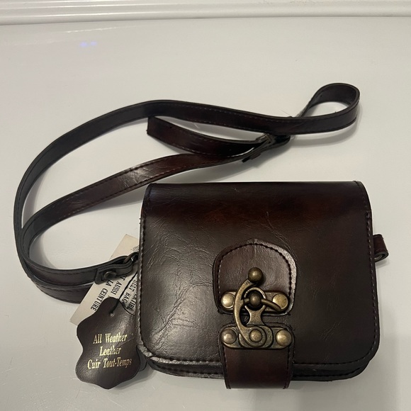 Bags | Nwt Leather Crossbody Convertible Bag In Dark Brown With Metal ...